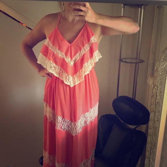 Dresses | Halter Salmon Colored Dress Boho | Poshmark